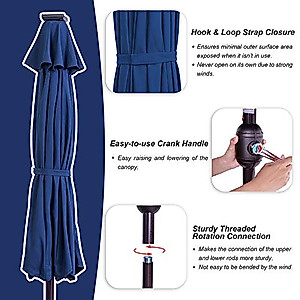 Sundale Outdoor 9 Feet Solar Powered 32 LED Lighted Patio Umbrella Table Market Umbrella with Crank and Push Button Tilt for Garden, Deck, Backyard, Pool, 8 Steel Ribs, (Navy)