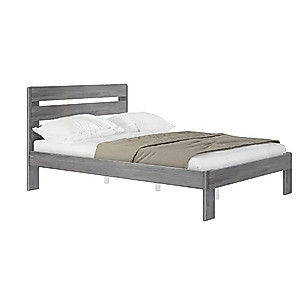 Plank+Beam Rustic Wood Queen Bed Frame, Platform Bed with Headboard, Slatted, Driftwood