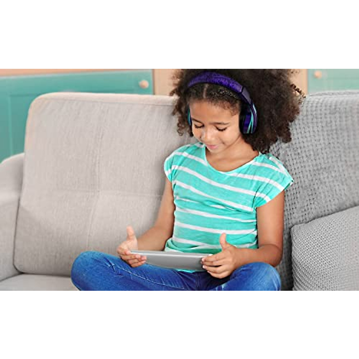 eKids Karmas World Bluetooth Headphones, Wireless Headphones with Microphone Includes Aux Cord, Kids Headphones for School, Home, or Travel