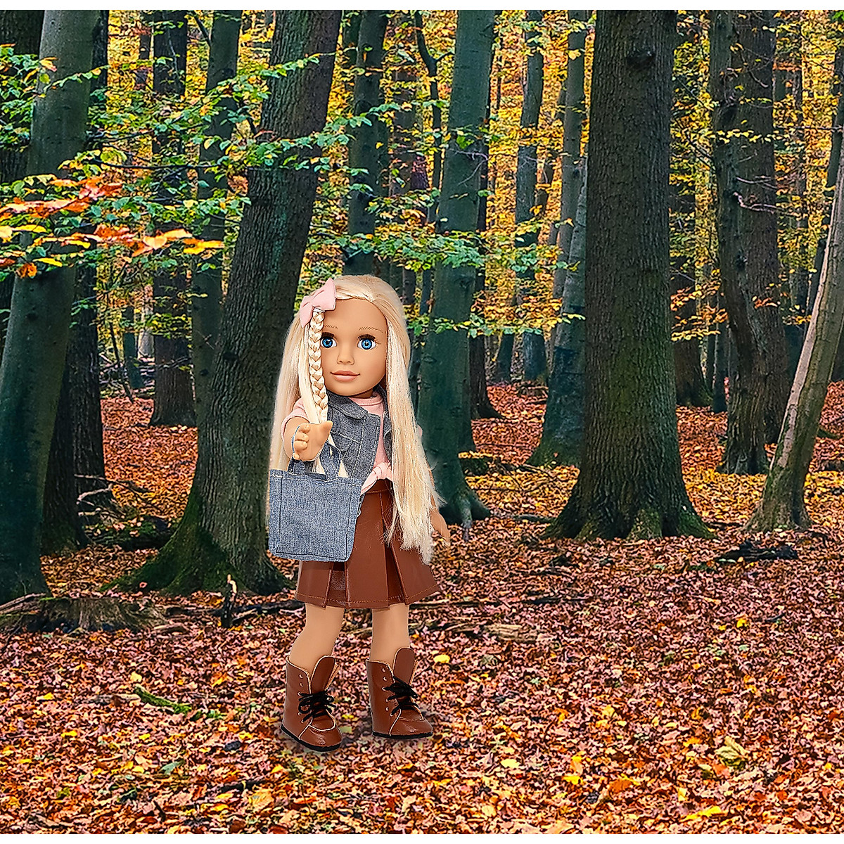 Gift Boutique 18 Inch Girl Doll, Fashion Doll with Fine Blonde Long Hair for Styling, Blue Eyes, Leather Boots, Denim Jacket Hair Bow Handbag, Doll Clothes and Accessories Princess Doll for Kids