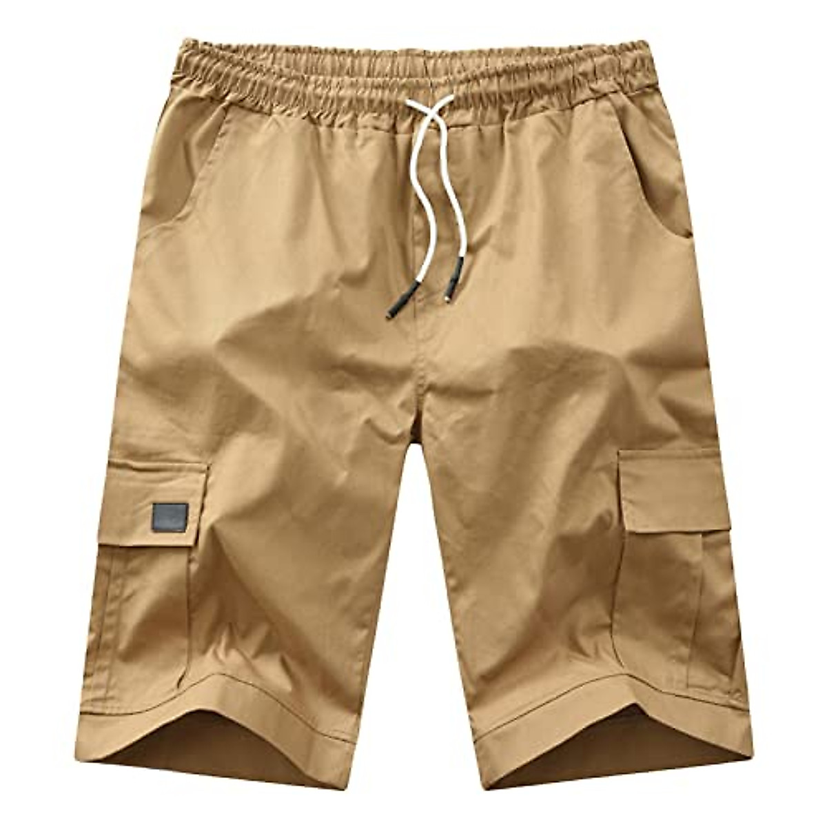 Men's Casual Multi Pocket Short Pants Elastic Waist Relaxed Fit Cargo Shorts Loose Fit Lightweight Outdoor Shorts (Khaki,XX-Large)