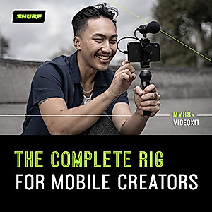 Shure MV88+ Video Kit - Digital Stereo Condenser Microphone for Apple and Android, with Manfrotto PIXI Tripod, Phone Clamp, Mount, iOS and USB-C Cables for Next-Level Compatibility and Connectivity