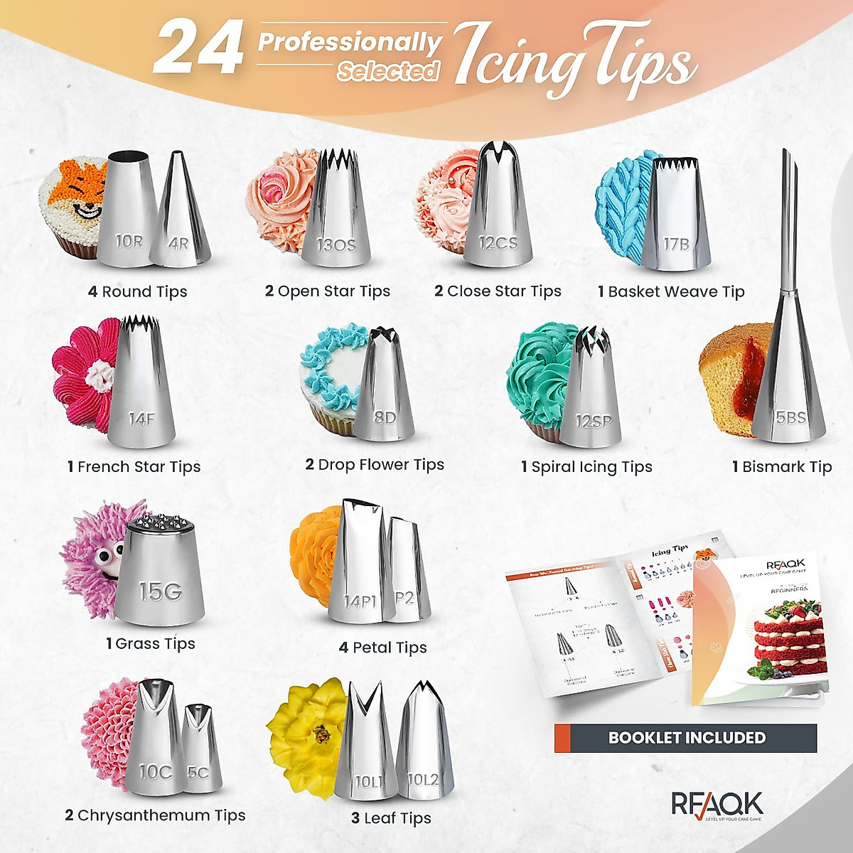 RFAQK 150PCs Cake Decorating Kit Baking Supplies Tools with Ebook and Booklet, 3in1 Cake Turntable for Decorating Cakes Cupcakes Cookies with Piping Bags and Tips Set, Leveler, Spatula & much more