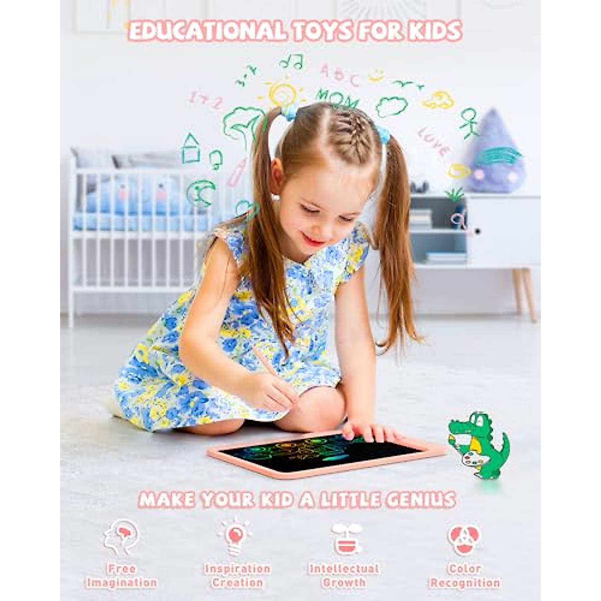 KOKODI LCD Writing Tablet for Kids, 10 Inch Colorful Drawing Tablet, Educational Learning Kids Toys for Age 3-12 Years Old, Toddler Doodle Board, School Supplies for Girls, Birthday Gifts