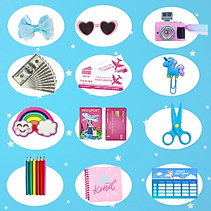 XFEYUE 32 pcs American Doll Clothes and Accessories 18 Inch Doll Luggage and School Play Set - Suitcase, School Sets, Camera, Handbag, Sungalsses, Fit 18 inch Doll