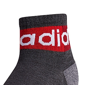 adidas Boys' Youth Blocked Linear II 6-Pack Quarter, Black/Onix Grey/Scarlet Red, Large