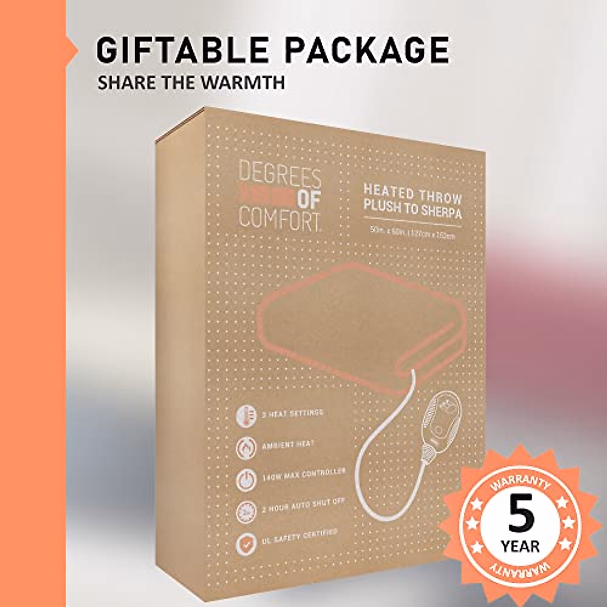 Soft Plush Electric Heated Blanket Throw | Red 50 x 60 | 3 Heat Settings with 2 Hour Auto Shut Off | Machine Washable