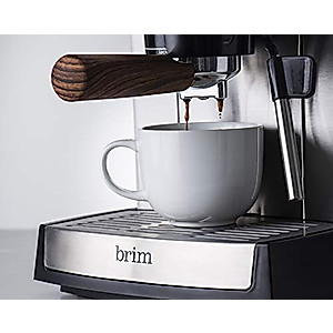 brim 15 Bar Espresso Machine, Cappuccino, Americano, Latte and Espresso Maker, Milk Steamer and Frother, Removable Parts for Easy Cleaning, Stainless Steel/Wood Accents, wood finish handle (50030)