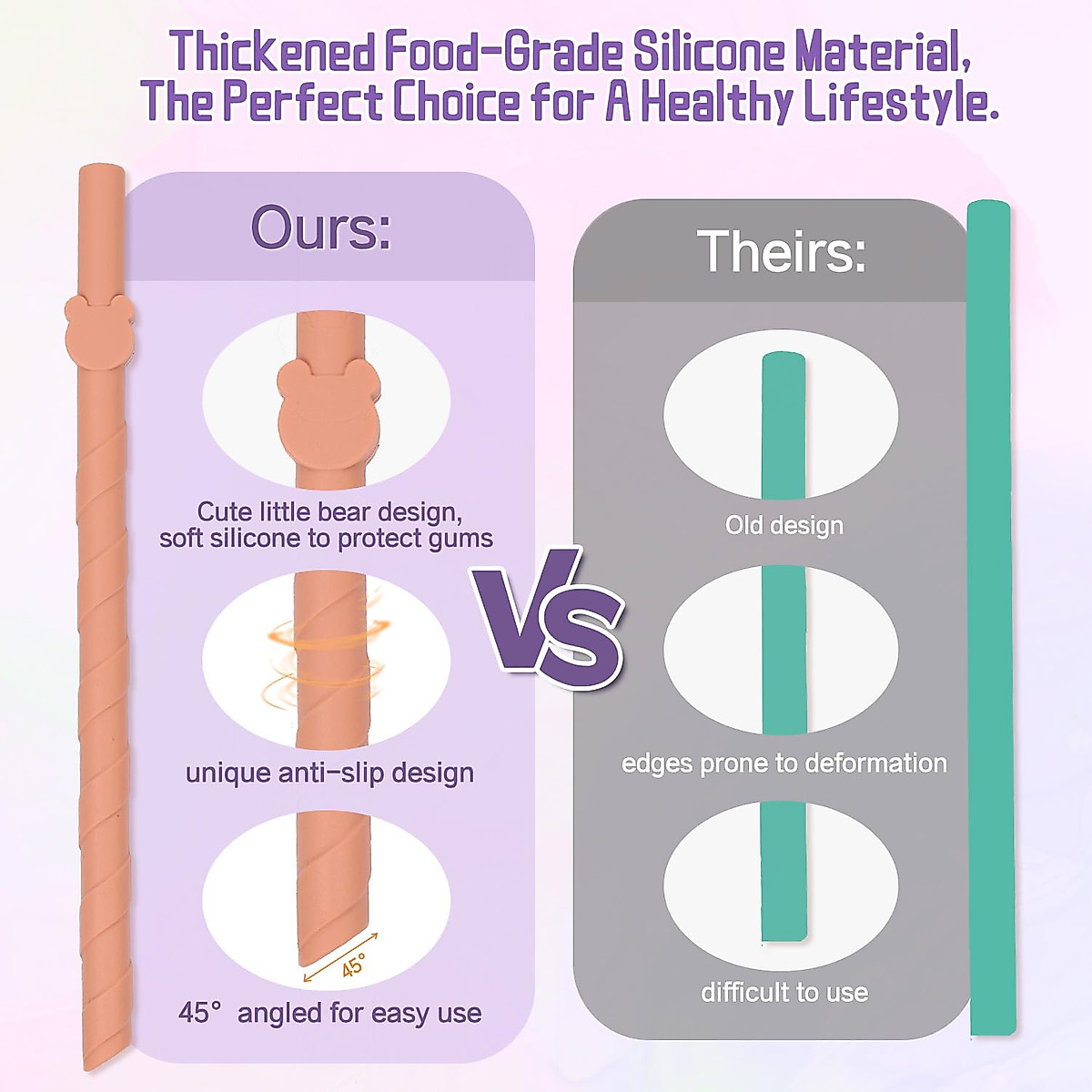 Reusable silicone straws for kids and adults - Dishwasher safe - 10 PCS 6.8 inch, BPA free, food grade multi-coloured straws for smoothies, shakes, drinks - Foldable for home and travel use