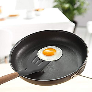 KUFUNG Silicone Slotted Spatula, High Heat Resistant to 480°F, BPA Free, Food Grade Slotted Turner, Wooden Handle Nonstick Flipper for Fish, Eggs, Omelets, Burgers, Hashbrowns, Pancake (Grey)