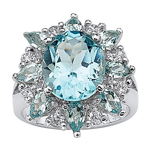 PalmBeach Sterling Silver Oval Shaped Genuine Blue Topaz Ring Sizes 5-10 Size 6