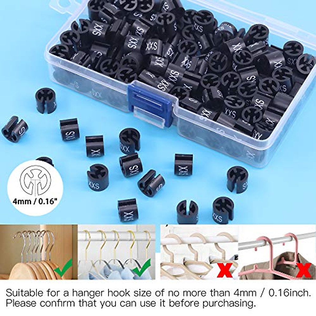 Glarks 150Pcs XXS Black Clothing Hanger Sizer Garment Markers for Clothing Organization in Shops and Closets (XXS-Black-150Pcs)