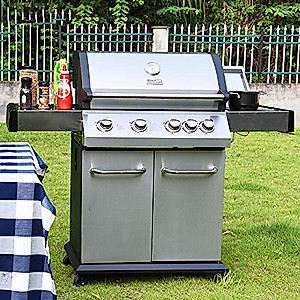 NaoSIn-Ni 4 Burner BBQ Propane Gas Grill, Stainless Steel 60,000 BTU Patio Garden Barbecue Grill with Two Foldable Shelves Removable Design