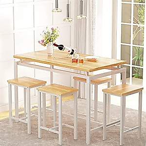 Lamerge Counter Height Dining Table and Chairs Set for 4,5 Piece Bar Table Set,Wood Kitchen Table and 4 Bar Stools for Small Spaces,Apartment, Pub,Dining Room,Oak (LCHD-O)