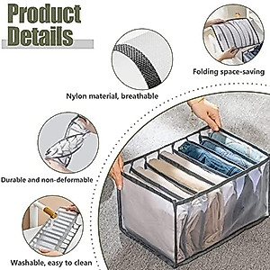 DacDark Wardrobe Clothes Organizer, 7 Grids Jeans Compartment Storage Box Closet, Folding Drawer For Clothing Mesh Separation, Transparent Divider For Stacking Pants Organizer Leggings