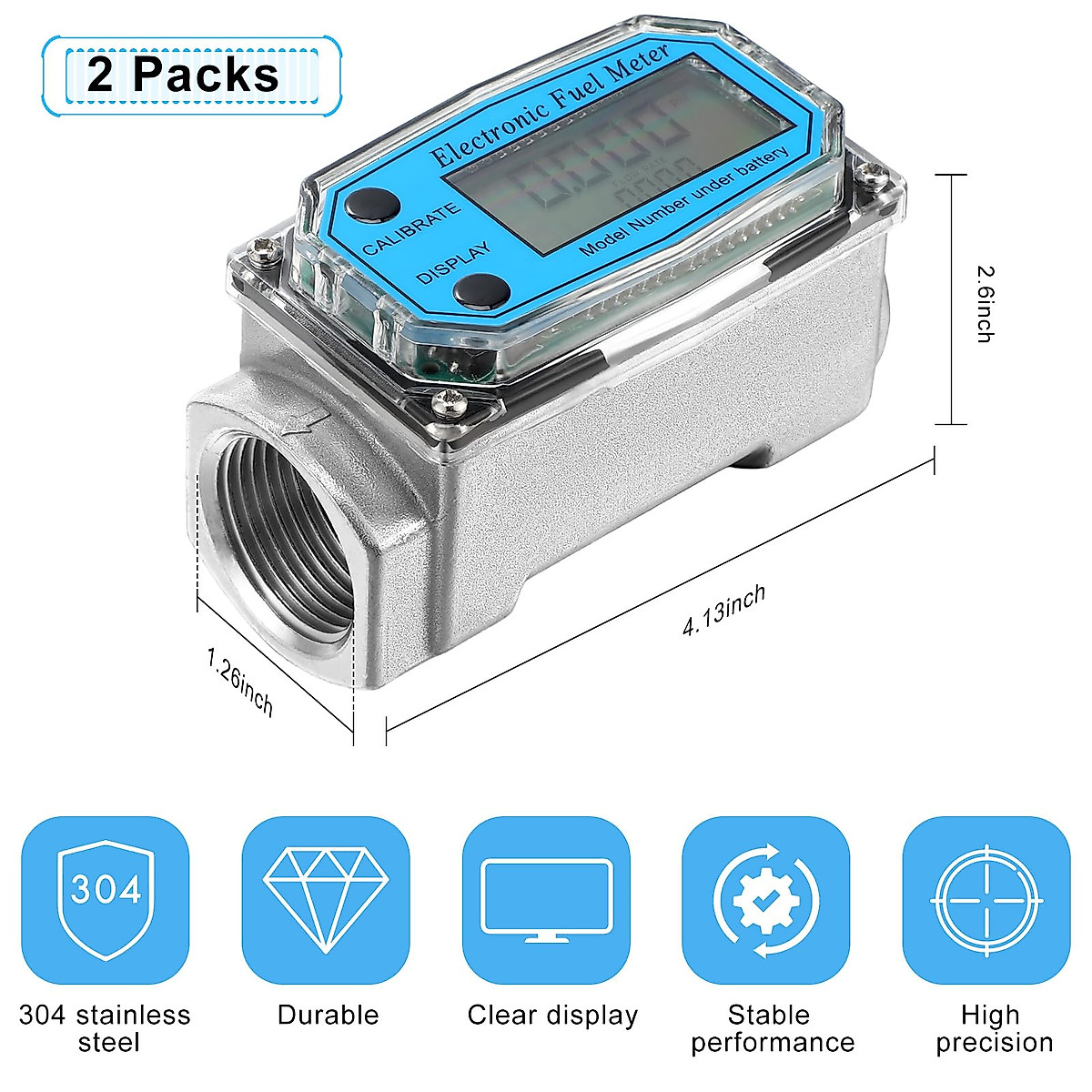 Xuhal 2 Pcs Digital Turbine Flow Meter Fuel Flow Meter Electronic Fuel Meter with Digital Display Gas Oil Fuel Flow Meter Water Flow Meter ±1% Accuracy for Measure Diesel Kerosene Gasolin (1 Inch)