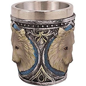 Ebros Pack Of 2 Full Moon Mythical Animal Spirit Gray And White Alpha Wolf Themed 2-Ounce Shot Glass Resin Housing With Stainless Steel Liners Wolves or Timberwolves Themed Souvenirs Favors
