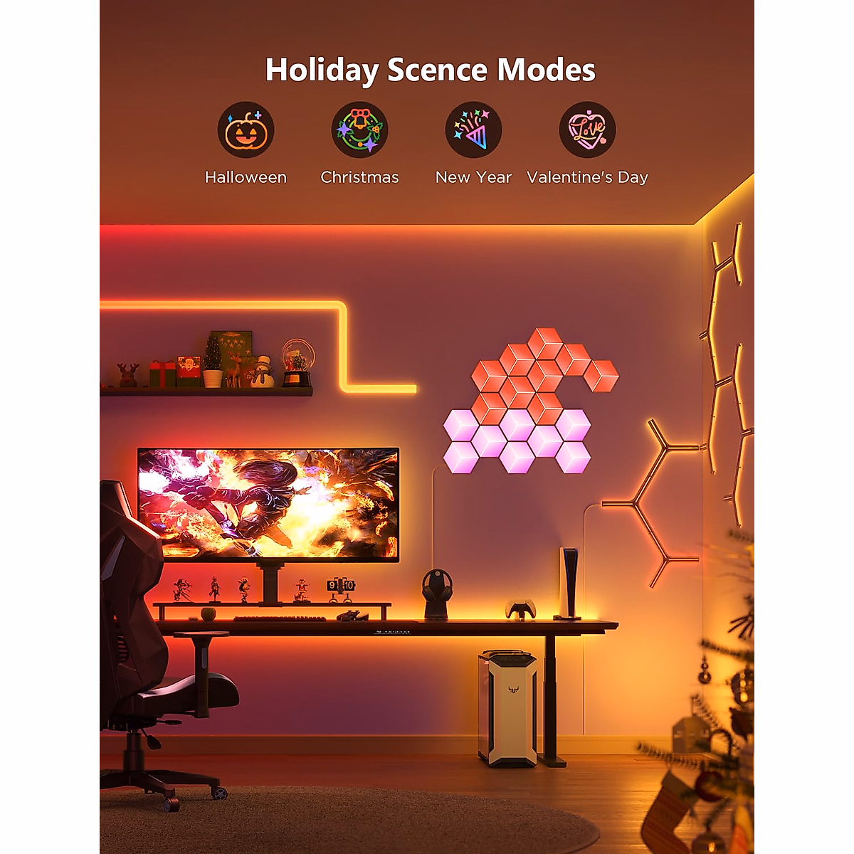 Govee Glide Y Lights, RGBIC LED Gaming Lights for Wall, Smart Wi-Fi Game Lights with Music Sync, DIY and Timer Feature, Gaming Room Lights, LED Lights for Gaming Setup, Wall Lights 7 Pack