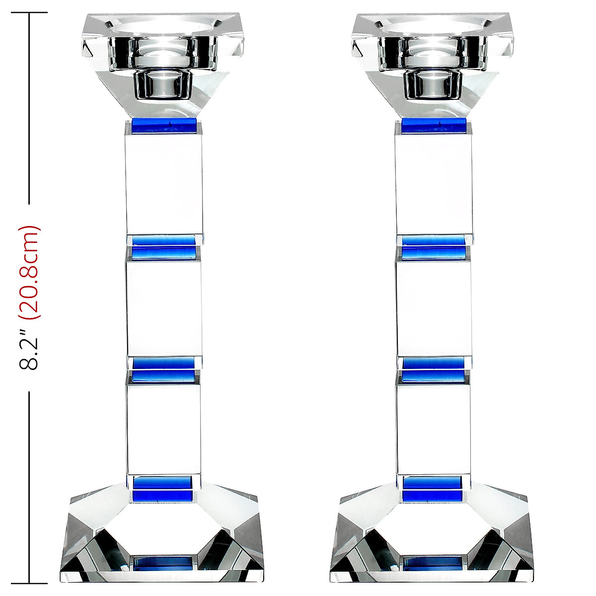 Crystal Candle Holders Set of 2-8" Tall Candlestick holder for Taper Candles and Tea Light Candles (Blue)
