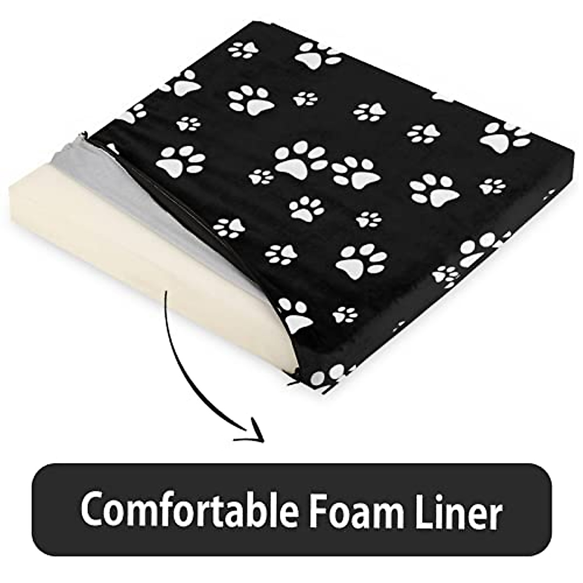 White Dog Puppy Paw Print Square Seat Cushion Non Slip Durable Chair Cushion Pads for Dining Room, Office, Kitchen, Sofa, Floor, Outdoor, Patio Chairs Decorative