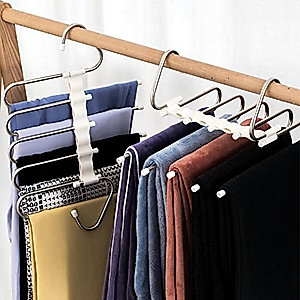 IULJH 5 in 1 Pant Hanger for Clothes Organizer Multifunction Shelves Closet Storage Organizer Stainless Steel Trouser Hangers