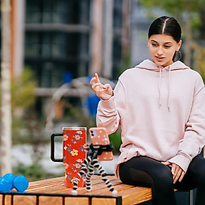 HIZEE 40 oz Neon Tumbler with Handle and Straw, Stainless Steel Sublimation tumbler with Lid,Double Wall insulated iced coffee cup,Spill Proof Water Bottle Travel Mug,Dishwasher Safe（red ）