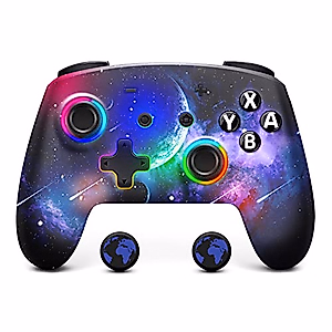 AchiIles Switch Pro Controller, 9 Colors RGB Lights with BackButton/Dual Vibration/6-Axis Motion Wireless Control for Switch/Switch Lite/Switch OLED,5 Levels Adjustable Vibration