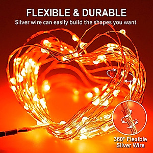 JMEXSUSS 2 Pack Orange Solar Halloween Lights, 66ft 200 LED Solar Fairy Lights Outdoor, Waterproof Solar String Lights for Tree Patio Garden Halloween Thanksgiving Decorations