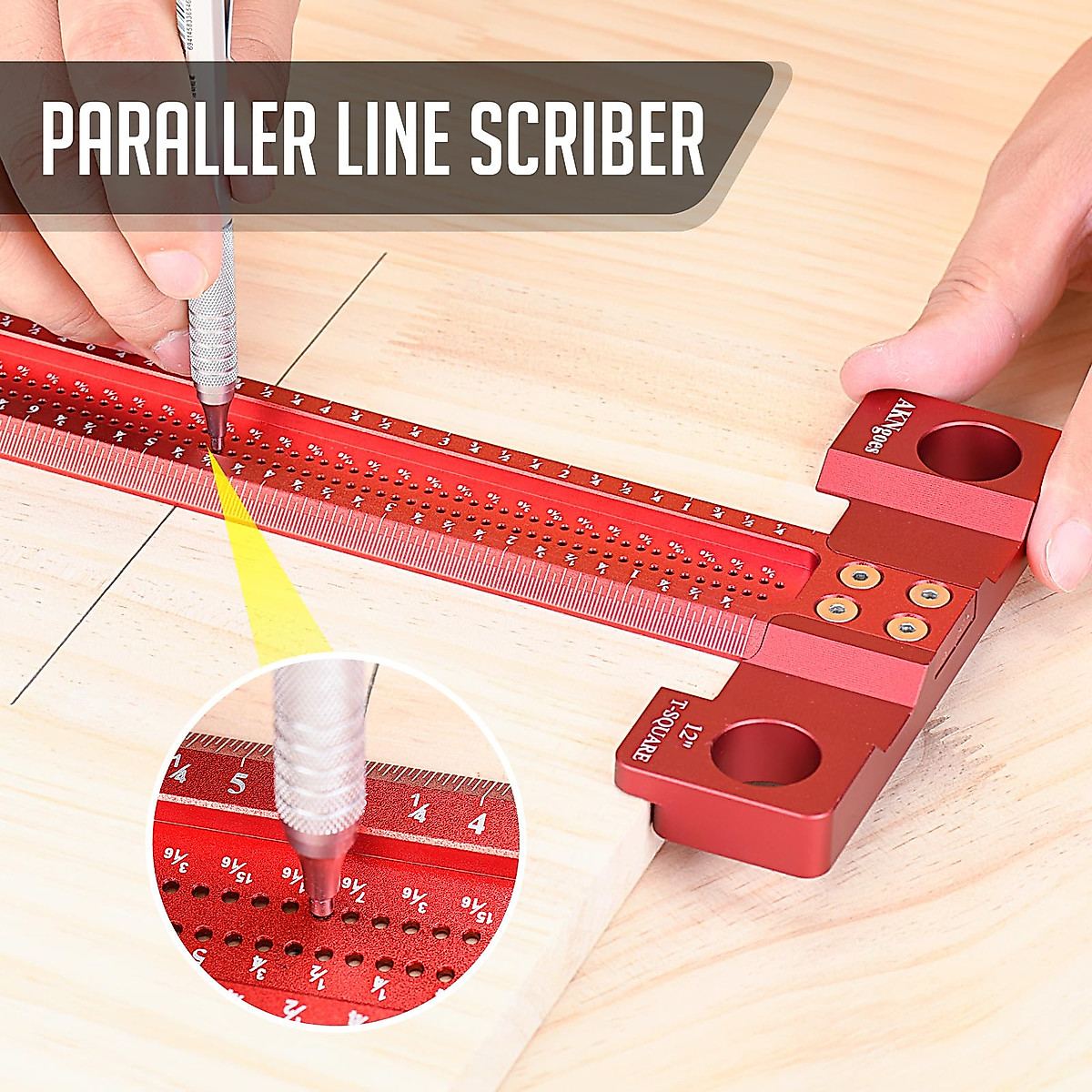 AKNgoes Woodworking Scriber T-Square Ruler 12in with Thoughtful Support Lips, Architect Ruler for Carpenter Work, Layout and Measuring Tools…