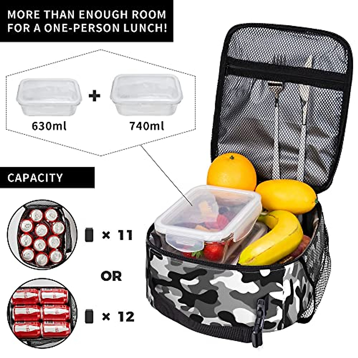 Black Camo Lunch Bags For Men Women Boys Girls Reusable Tote Lunch Bags For Office Work School Picnic Camping Thermal Insulation And Cold Preservation