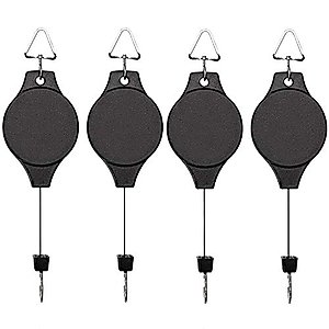 EWONICE 4Pack Retractable Plant Pulley Hanging Basket Hooks, Adjustable Rope Clip Hanger for Garden Hanging Basket Pots