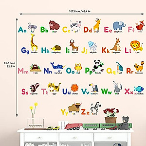 DECOWALL DS8-1614 Colourful Animal Alphabet ABC Kids Wall Stickers Wall Decals Peel and Stick Removable Wall Stickers for Kids Nursery Bedroom Living Room décor