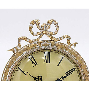 Funly mee Vintage Pewter Table Clock with Antique Golden Bow（Plexiglass Shell）