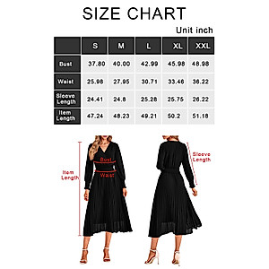 PRETTYGARDEN Wrap V Neck Spring Dresses for Women 2024 Long Sleeve Smocked Wedding Guest Dresses Flowy Pleated Midi Dress (Black,X-Large)