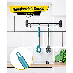 Pack of 2 Silicone Pasta Fork, Kitchen Heat Resistant Noodle Spoon Server, BPA Free Spaghetti Strainer,Best Cooking Tools (Gray-Blue)