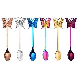 Gracelife 6-Pack Coffee Spoons Rainbow Colorful Teaspoon Dessert Espresso Stainless Steel Stirring Spoon