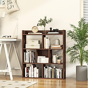Giantex 7 Cube Bookshelf, Free-Standing Wooden Bookcase, 4 Tier Home Display Shelf, Horizontal Storage Unit w/Anti-Toppling Devices, Open-Back Display Rack for Study, Bedroom, Living Room, Walnut