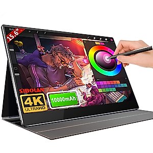 sibolan Portable Monitor,15.6 inch 4K 600cd/m2 UHD Touch Screen LCD Panel Built-in Battery Support Type c HDR Monitor for Laptop for ps5 with Leather Case
