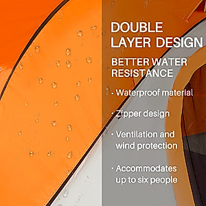 J.M.Deco 3-4 Person Pop Up Tents for Camping with 2 Windows, Backyard Sunny Beach Instant Popup Tent for Family, Hiking Camping Tents 4 People for Backpacking, Easy Setup Tent 110''x70''x50'',Orange