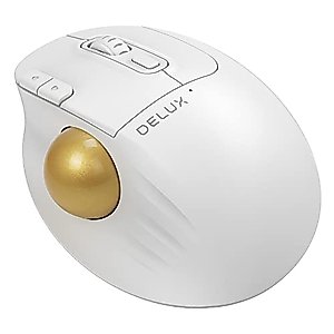DeLUX Bluetooth Trackball Mouse, Wireless Ergonomic Rollerball Mouse with 2400DPI, Smooth Easy Thumb Control, 3 Devices Connection, Compatible for Windows, PC, Mac (MT1-White)