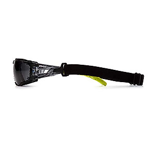Pyramex Fyxate Safety Glasses Gray Lens H2MAX AF with Foam Padding and Lime Temples