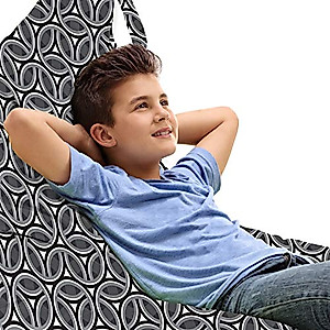Lunarable Vintage Lounger Chair Bag, Graphic Circular Honeycomb-Like Geometric Oval Shape Tiled Art Deco Ornament, High Capacity Storage with Handle Container, Lounger Size, Grey Black White