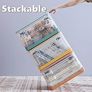 OEMVALATY 2 Packs Storage Bins with Lids,28 Qt. Clear Stackable Lidded Storage Bins,Collapsible Storage Cube Bins with Wheels, Plastic Storage Box Containers with Double Doors for Home, Office, Bedroom, Living Room