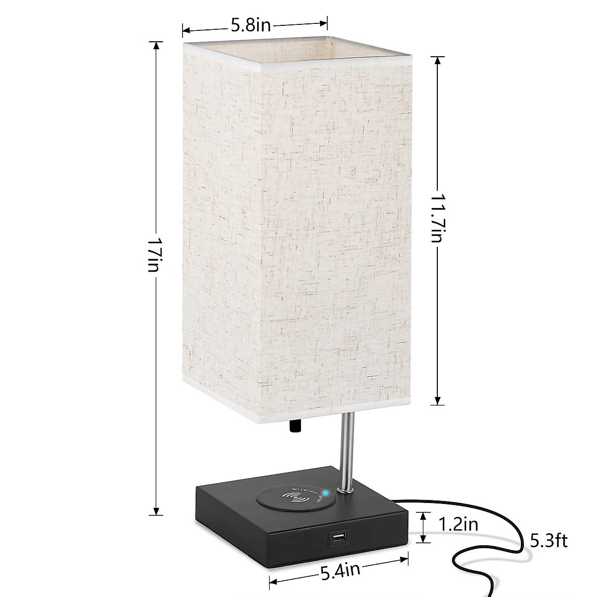 JS NOVA JUNS Table Lamp with USB Port, Wireless Charging Bedside Lamp with Flaxen Fabric Shade, Modern Nightstand Lamp Perfect for Bedroom, Living Room, Study Room, Office