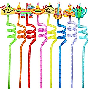 24 Pieces Cinco De Mayo Party Plastic Drinking Straws,Reusable Drinking Straws,for Mexican Fiesta Themed Birthday Party supplies,8 Styles