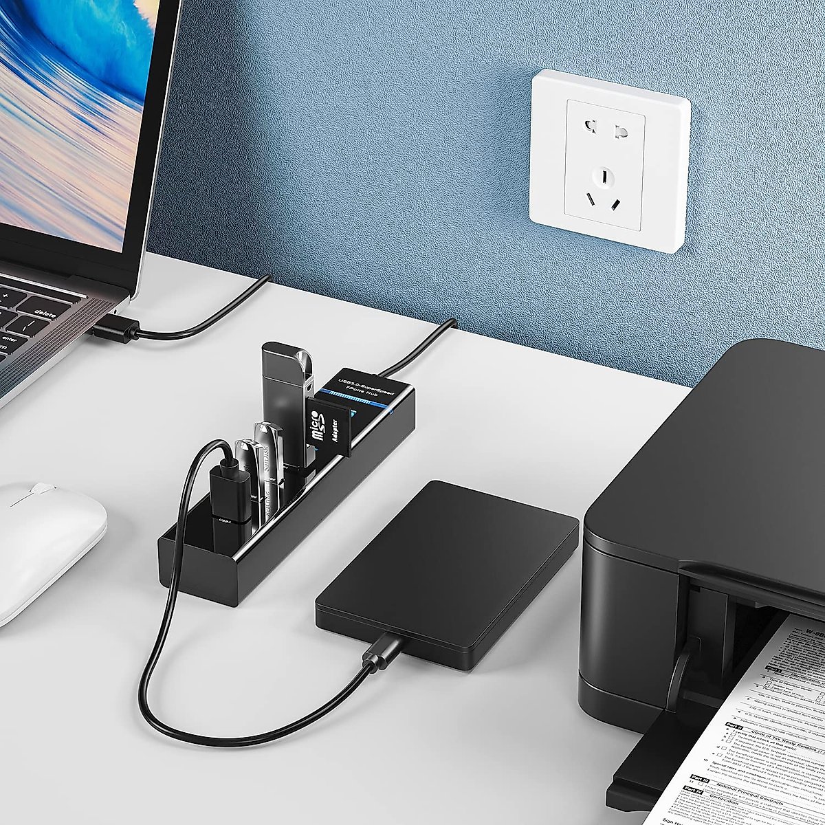 ONFINIO USB Hub 3.0 7 Port, USB Data Hub Splitter, 5Gbps High Speed USB Port Expander for MacBook, Mac Pro, Mac Mini, iMac, Surface Pro, XPS, PC-Black