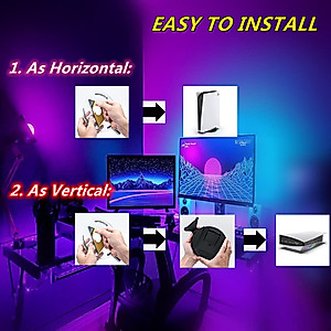 MYLD PS5 LED Console Stand & 5 PCS Vinyl Logo Underlay Sticker, Adjustable RGB Led Light for PS5 Base, Multi-Color LED Light Accessories for Playstation 5 Console (Disc & Digital), USB Powered