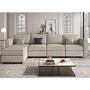 Belffin Modular Sectional Sofa Couch with Reversible Chaise Velvet L Shaped Couch with Storage 4-seat Convertible Sofa Grey…