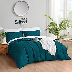 Teal Duvet Cover Oversized King Plus 128x120 - 3 Piece Duvet Cover with 2 Pillow Shams - 100% Egyptian Cotton Comforter Cover with Zipper Closure & 4 Corner Ties, Oversized King Plus Duvet cover set