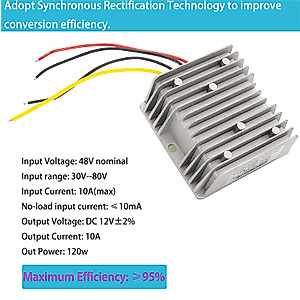 KIE DC DC Converter Regulator Reducer 48V Step Down to 12V 10A 120W Voltage Compatible with Golf Cart Power Module Car Supply Electronic Transformer Volt